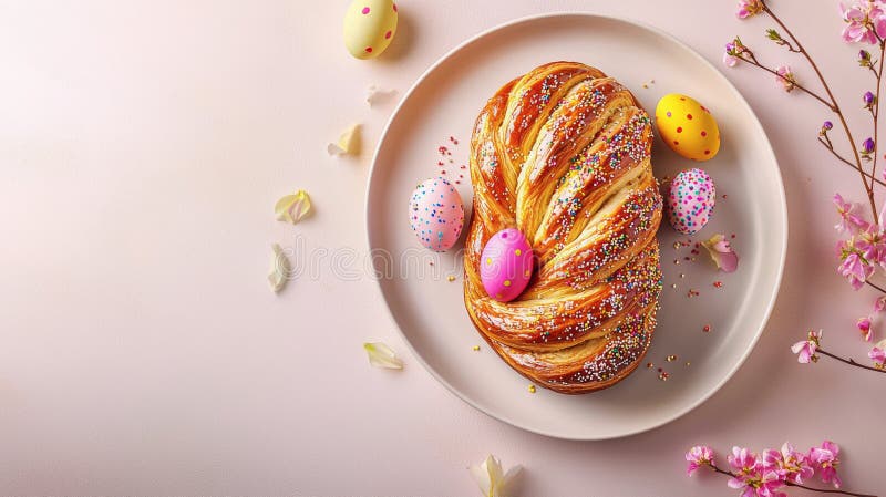 Elegant Display of Traditional Easter Pastry with Colorful Eggs and ...
