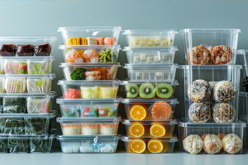 Elegant Display of Various Plastic Packaging Products, Including Clear ...