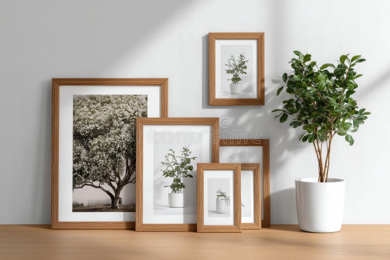 Elegant Display of Vertical Picture Frames with Greenery in a Modern ...