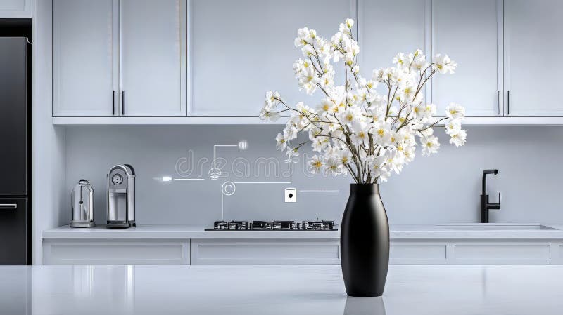 Elegant Display of White Flowers in a Contemporary Kitchen Counter with ...