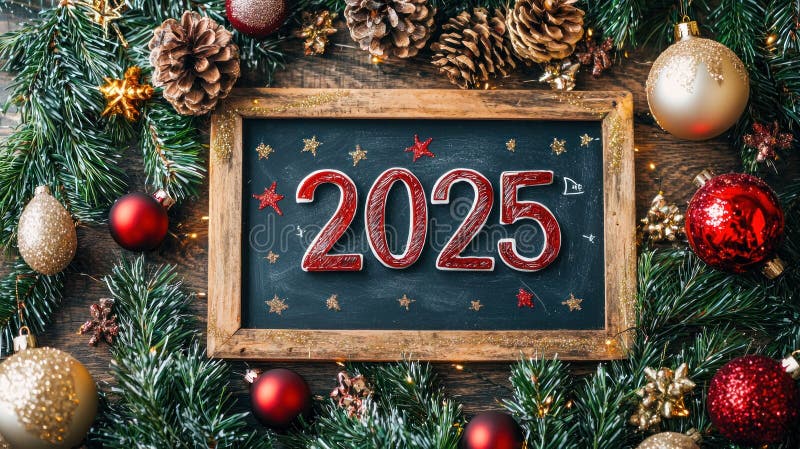 Elegant "2025" Displayed on a Chalkboard Surrounded Stock Illustration ...