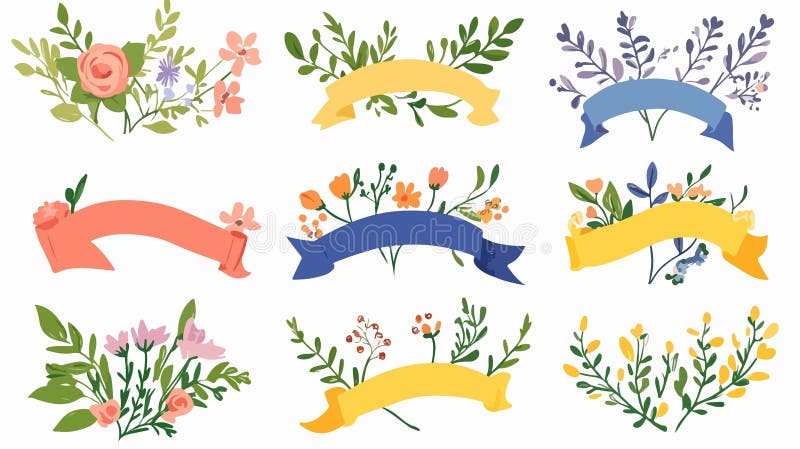 Elegant Doodle Floral Ribbons Vector Illustration Stock Vector ...