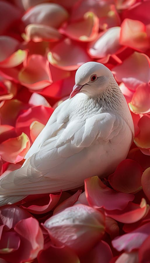 Elegant Dove Resting on Rose Petals, Symbolizing Love and Affection in ...