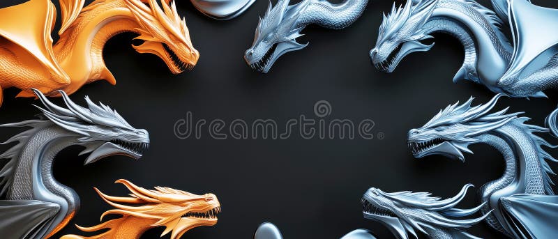 Elegant Dragons with Smooth Textures in Orange, Blue, and Gray on a ...