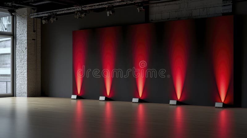 Elegant and Dramatic Red Lighting on Dark Wall in Spacious Interior ...