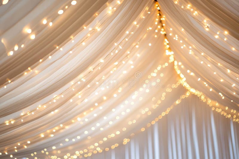 Elegant Draped Ceiling with Warm String Lights Stock Illustration ...