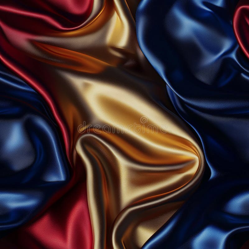 Elegant Draped Silk in Deep Blue, Gold, and Red Stock Illustration ...
