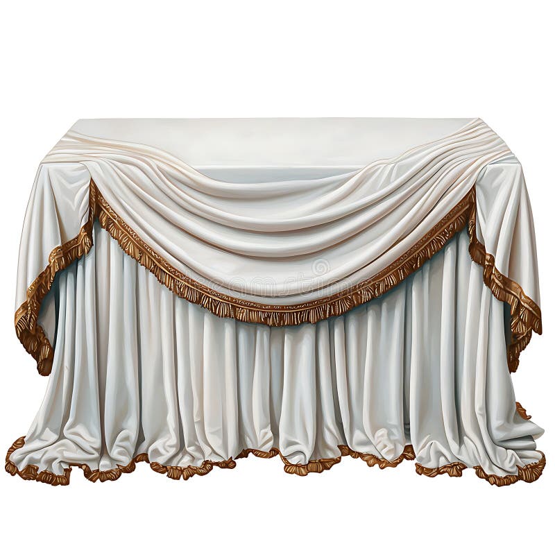 Elegant Draped Tablecloth with Golden Trim Mockup for Product Display ...
