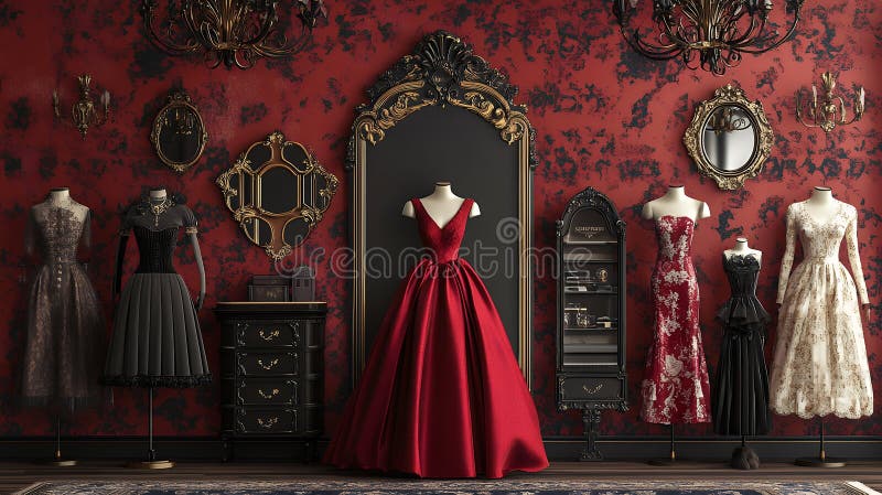 Elegant Dresses Collection Displayed Against a Vintage-inspired ...