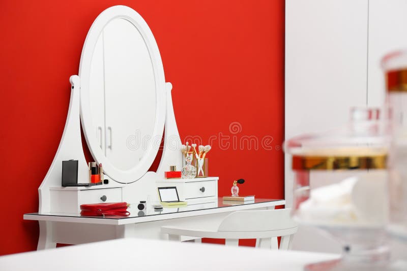 Elegant Dressing Room Interior with Makeup Table Near Wall Stock Image ...