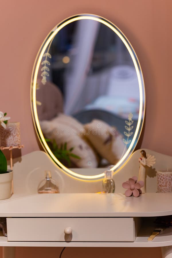 Elegant Dressing Table with Illuminated Oval Stock Image - Image of ...
