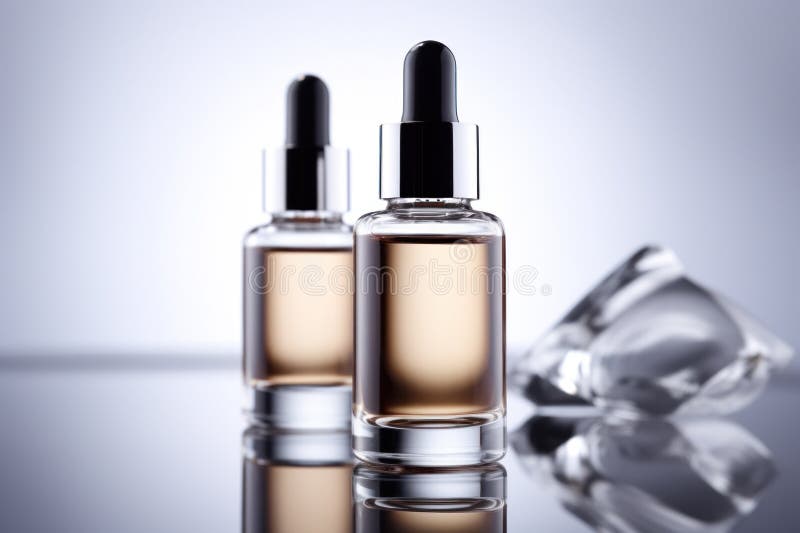 Elegant Dropper Bottles on Reflective Surface Stock Image - Image of ...