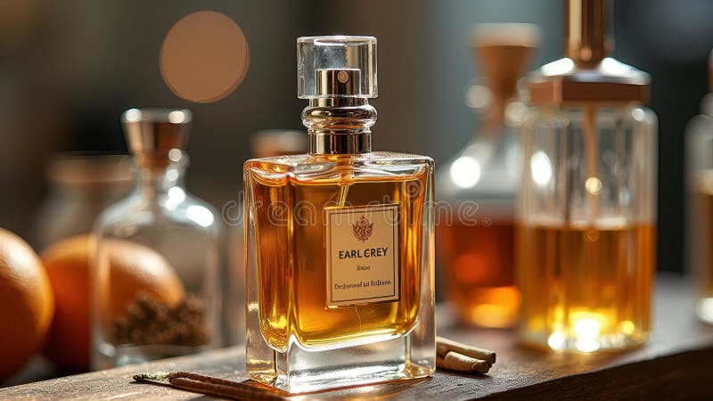 Elegant Earl Grey Cologne in Glass Bottle with Citrus Background on ...