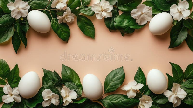 Elegant Easter Arrangement with White Eggs, Green Leaves, and Flowers ...