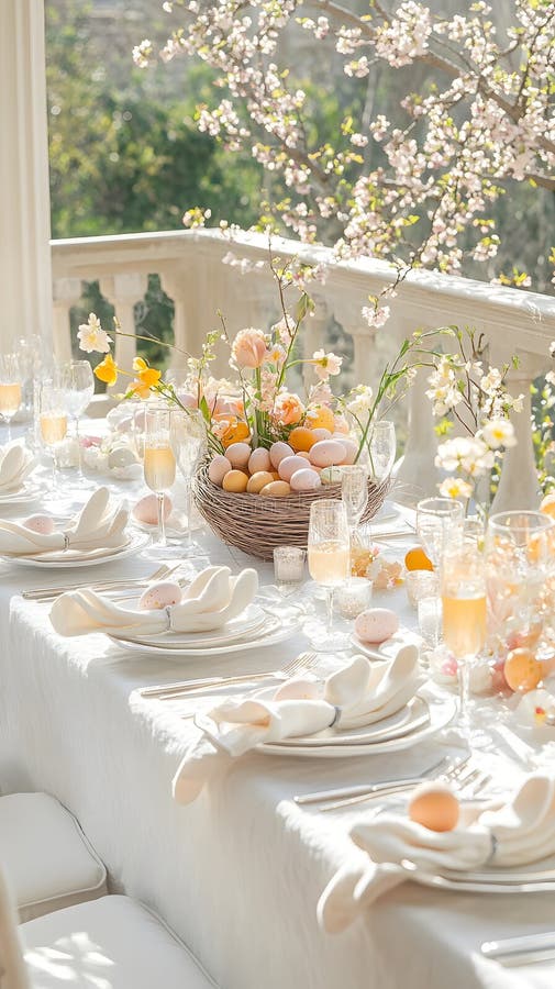 Elegant Easter Brunch Table with a Floral Theme Stock Illustration ...
