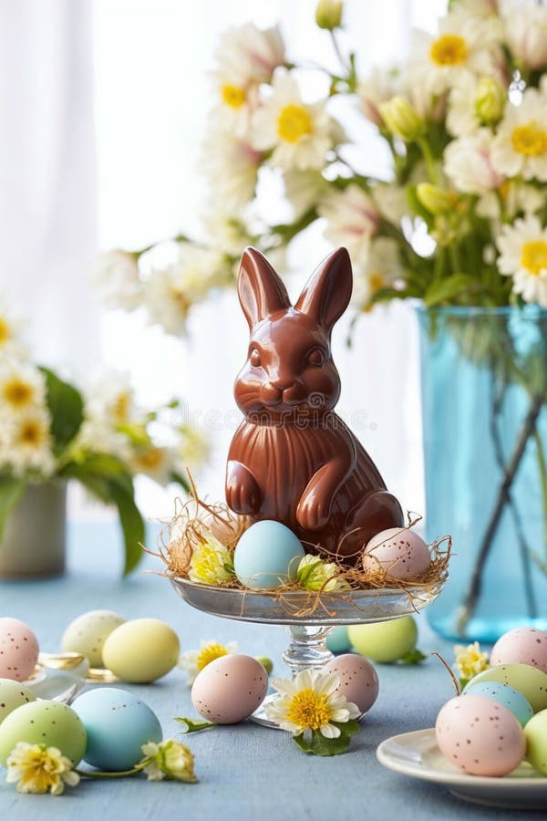 Elegant Easter Chocolate Bunny Centerpiece with Spring Flowers and ...