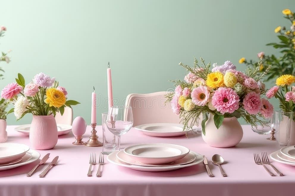 Elegant Easter Dining Setup with Pastel Colors Stock Illustration ...
