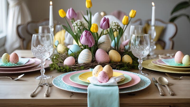Elegant Easter Dining Table Set for a Festive Meal Stock Illustration ...