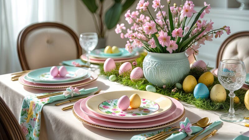 Elegant Easter Dining Table Set for a Festive Meal Stock Illustration ...