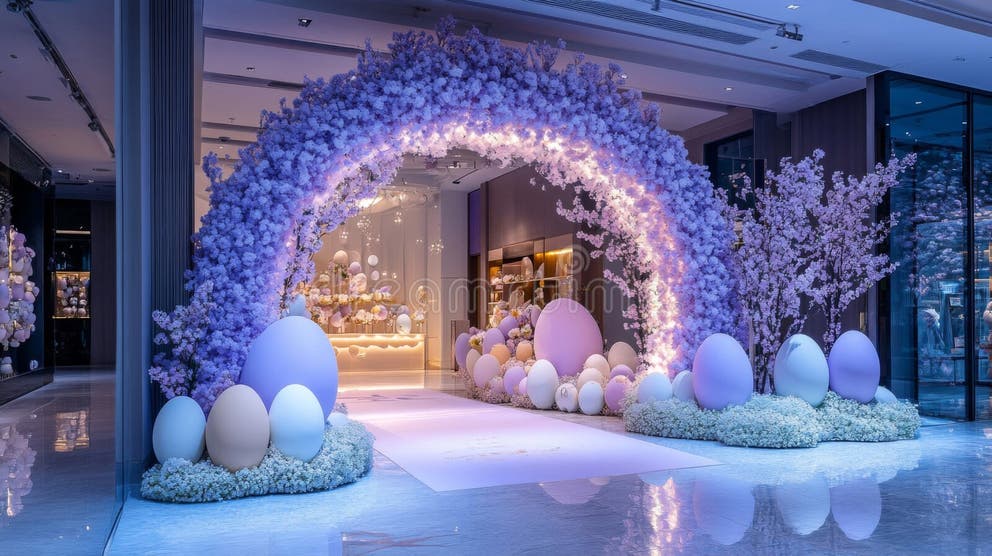 Elegant Easter Egg Display with Floral Archway Stock Illustration ...