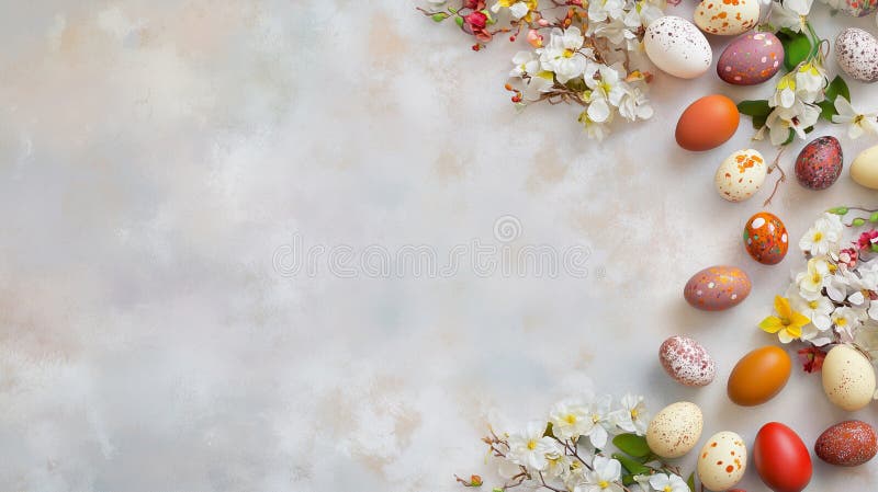 Elegant Easter Eggs and Blossoms on a Subtle Neutral Background Stock ...