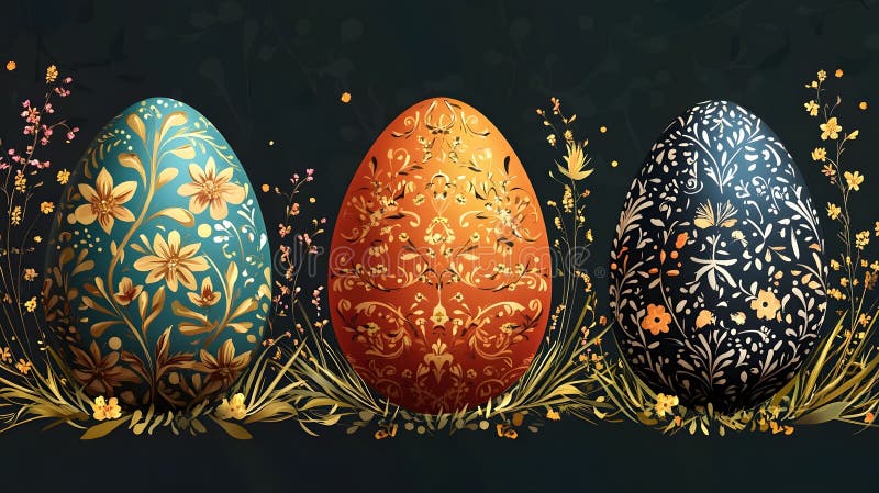 Elegant Easter Eggs with Floral Designs Stock Illustration ...