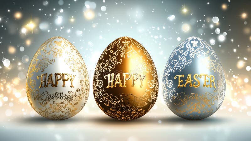 Elegant Easter Eggs with Gold and Silver Patterns on Sparkling ...