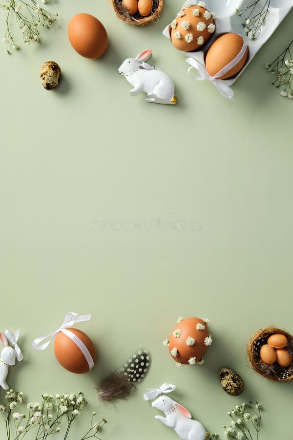 Elegant Easter Flat Lay Composition with Decorated Brown Eggs, Ceramic ...