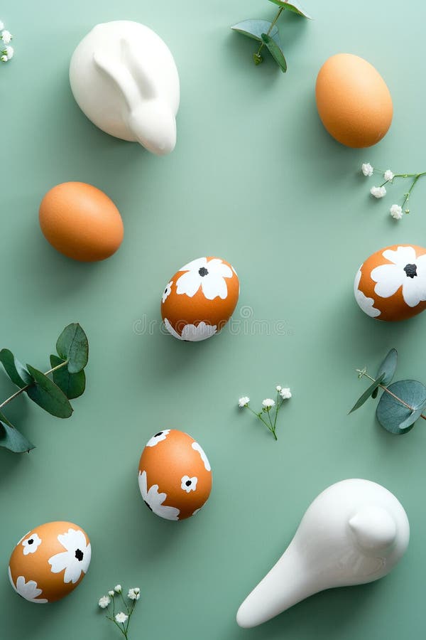 Elegant Easter Flat Lay Composition. Easter Eggs, Easter Bunny, Bird ...