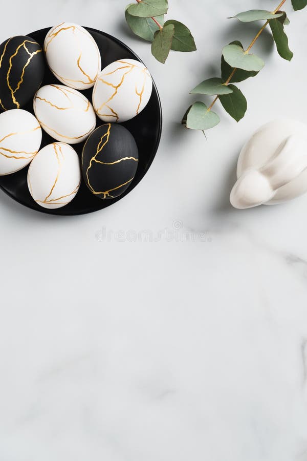 Elegant Easter Flat Lay Composition. Luxury Easter Eggs, Bunny Rabbit ...