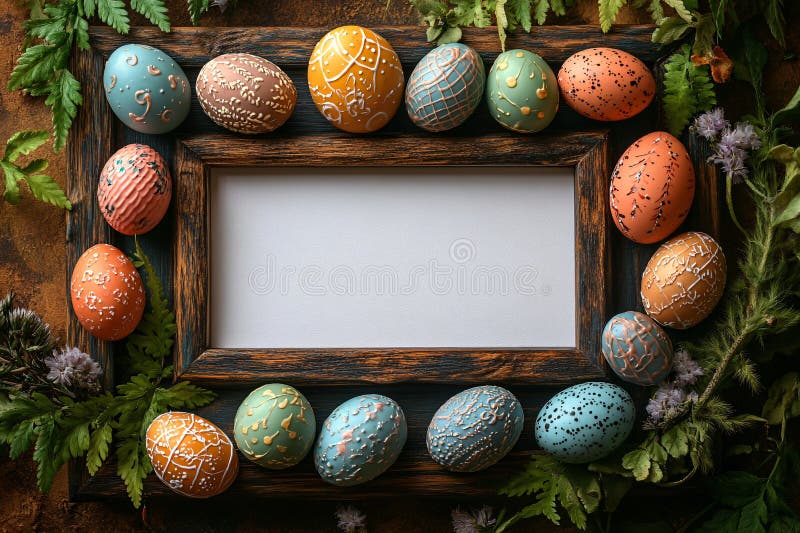 Elegant Easter Flat Lay Featuring Hand-painted Chocolate Eggs, Feathers ...