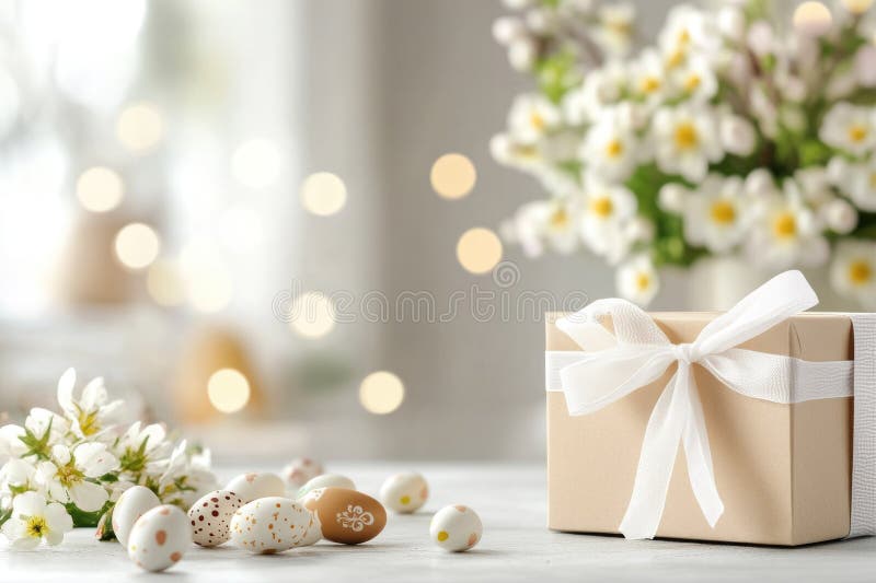 Elegant Easter Gift Box with Ribbon and Spring Decor for Holiday ...