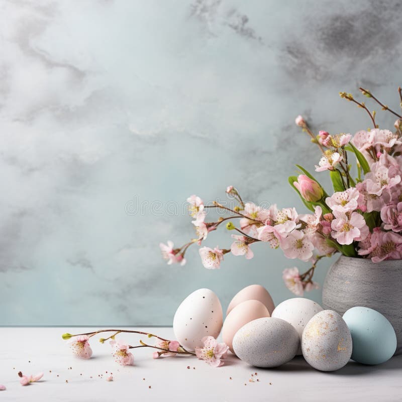 An Elegant Easter Scene with a Simple Frame of Pastel Eggs and Soft ...
