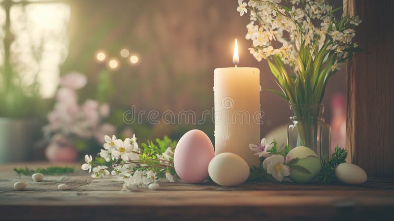 Elegant Easter Still Life with Candles and Flowers Stock Illustration ...