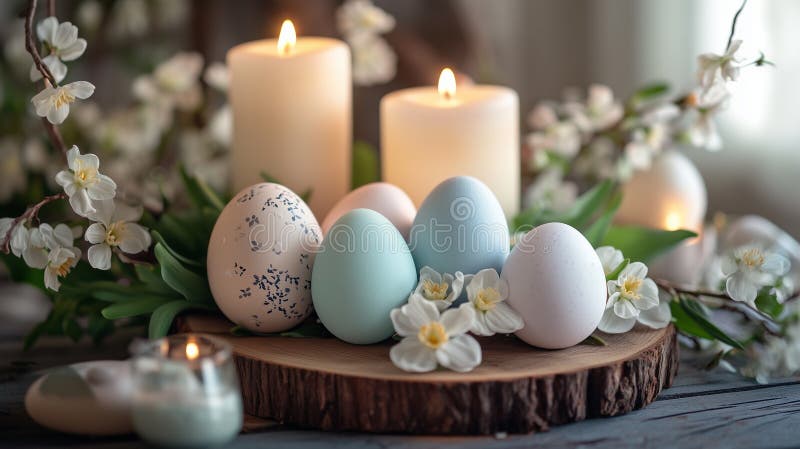 Elegant Easter Still Life with Candles and Flowers Stock Illustration ...