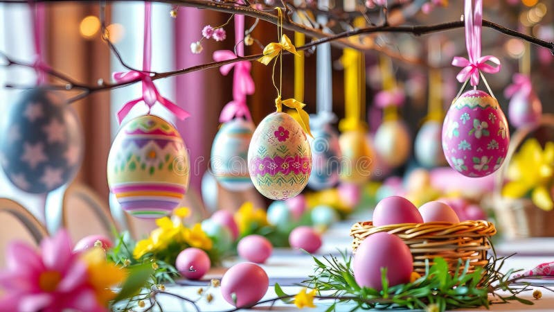 Elegant Easter Table Decor Stunning AIGenerated Image Featuring Hanging ...