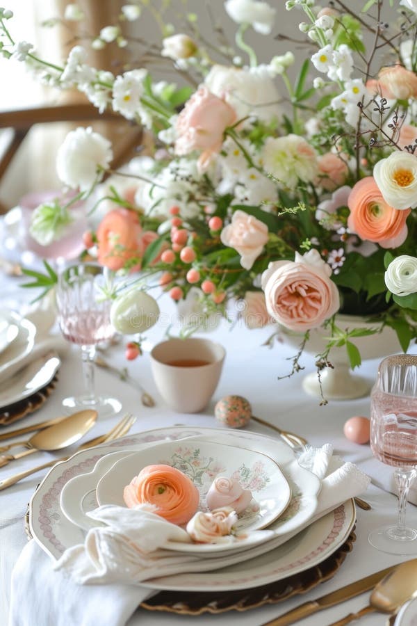 Elegant Easter Table Setting with Fresh Florals and Seasonal ...