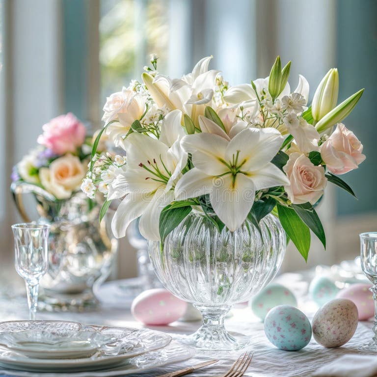 Elegant Easter Table: Festive Spring Setting, Generative Ai Stock ...
