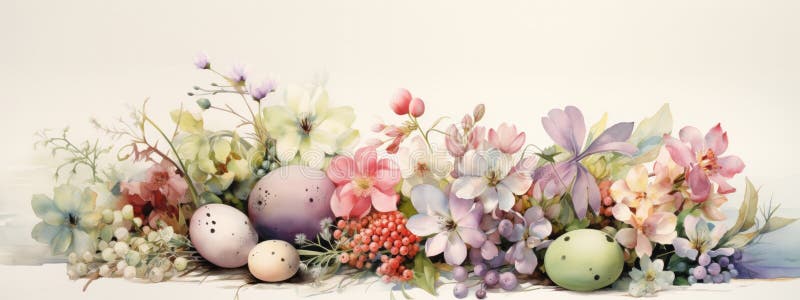 Elegant Easter-themed Floral Display with Pastel Eggs Amidst Blossoms ...