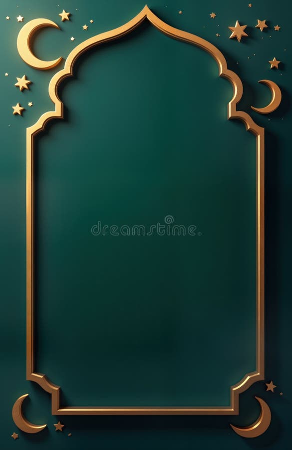 Elegant Eid Invitation Mockup Gold Frame Crescent Moons Stars Dark Teal ...