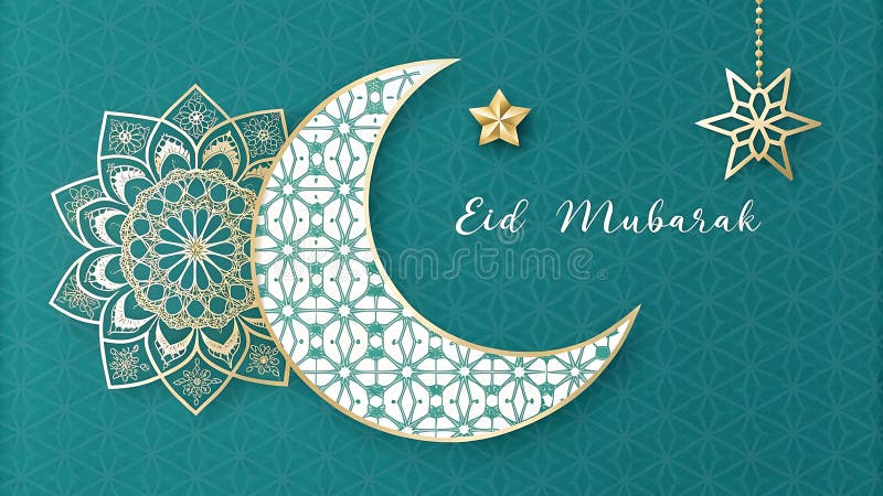 Elegant Eid Mubarak Greeting with Crescent Moon Mandala and Stars Stock ...