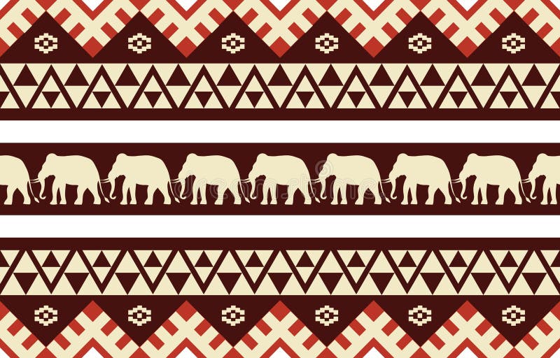 Elegant Elephant and Geometric Tribal Pattern Seamless Border Design ...