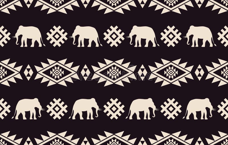 Elegant Elephant and Geometric Tribal Pattern Seamless Design Stock Vector - Illustration of ...