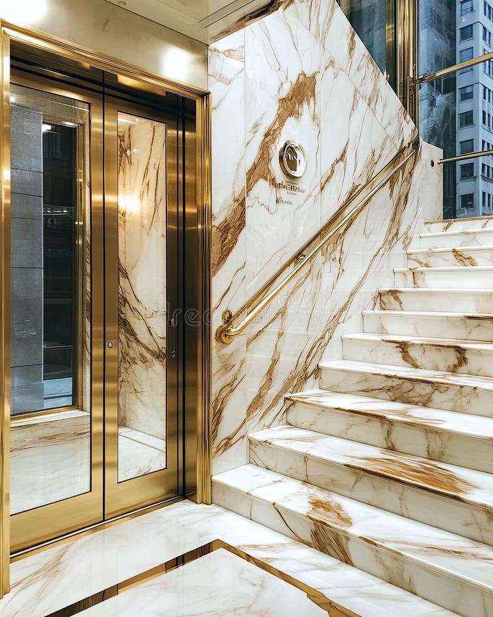 Elegant Elevator Space Showcasing Marble Design and Stylish ...