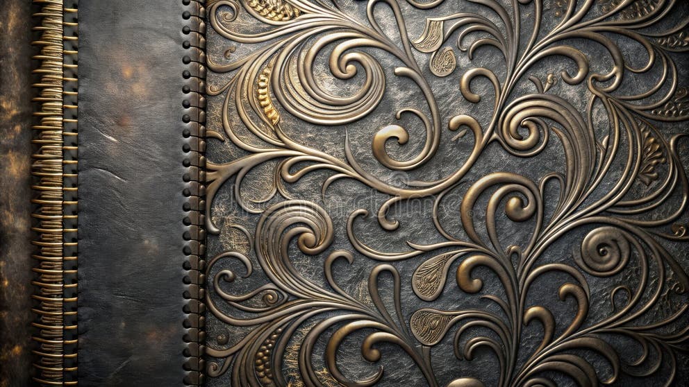Elegant Embossed Leather Texture with Gilded Floral Pattern and Metal ...