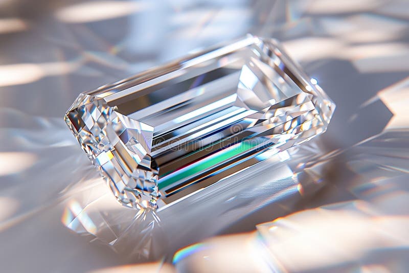Elegant Emerald-cut Diamond with a Prism Reflecting Light Creating a ...