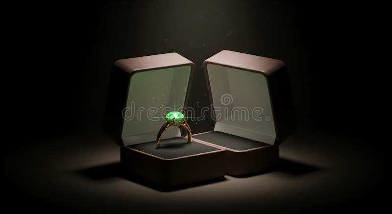 Elegant Emerald Engagement Ring Displayed in Luxury Box Under Spotlight ...