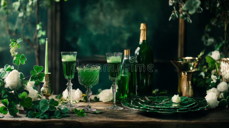 Elegant Emerald Green Cocktail Table Setting with Flowers Stock ...