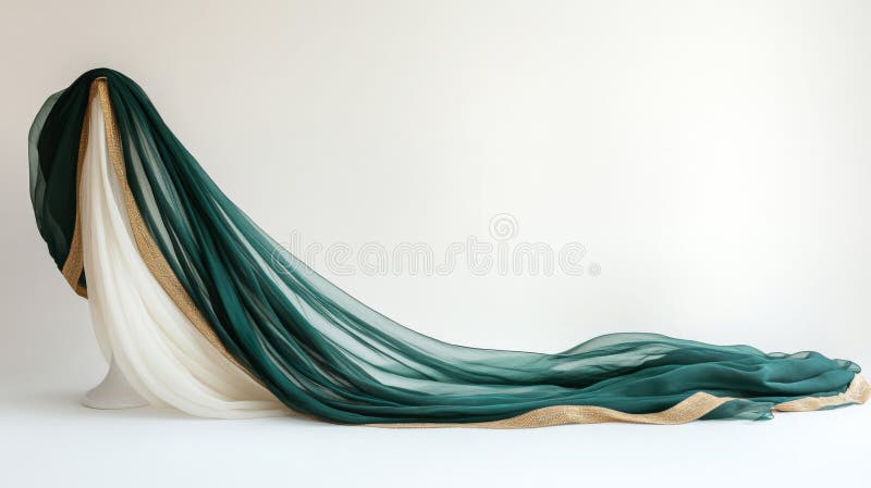 Elegant Emerald Green and Ivory Fabric Drape with Gold Embroidery Stock ...