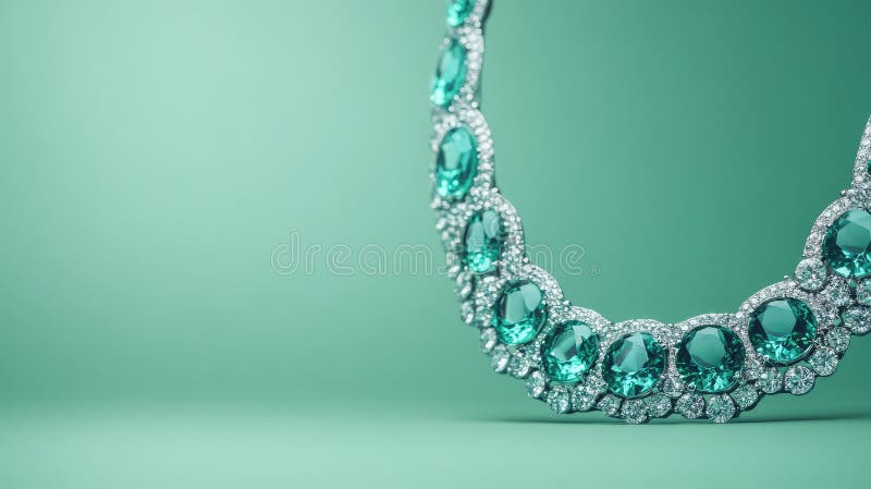 Elegant Emerald and Silver Necklace on a Solid Mint Green Background ...